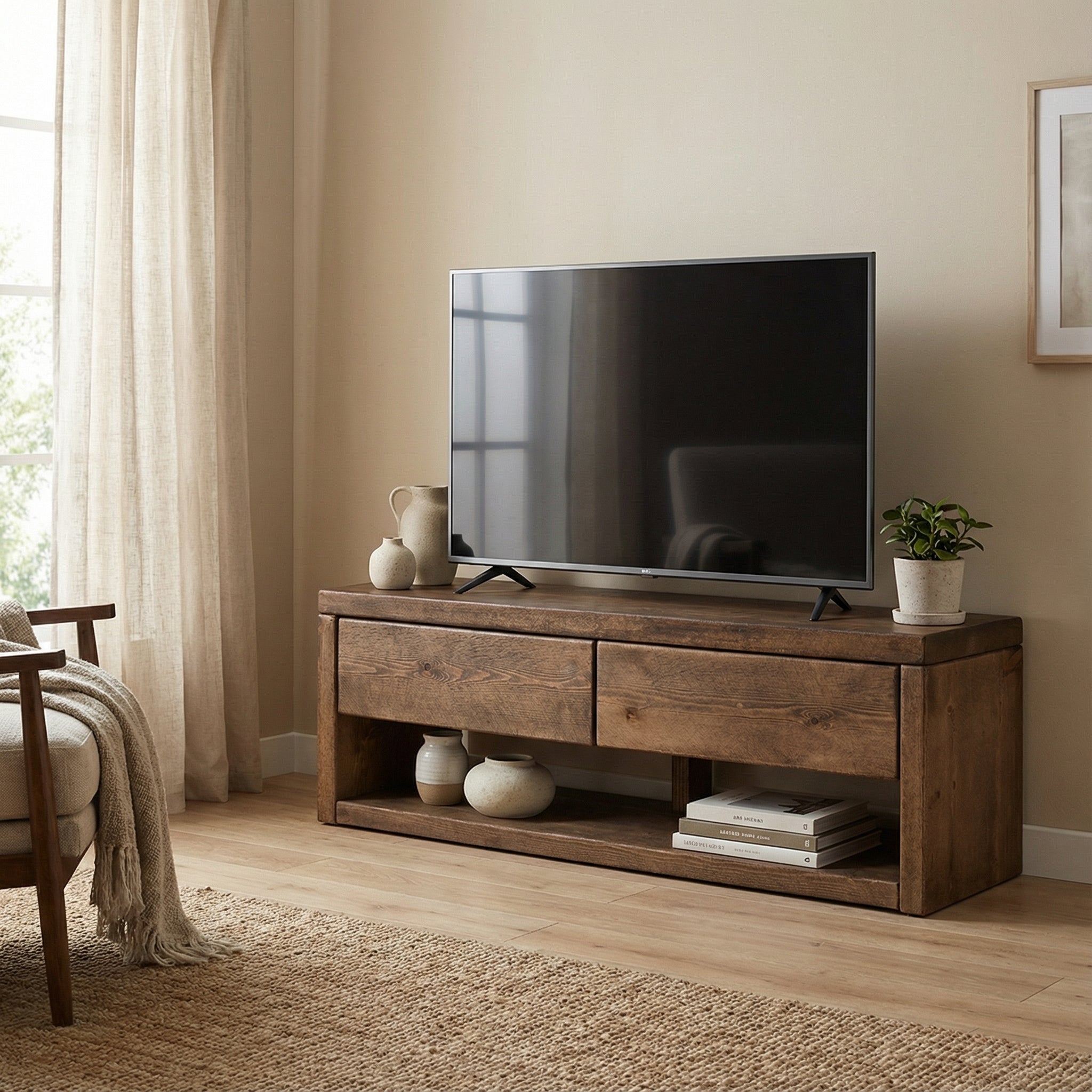 Small TV Stand With Storage | Pandon TV Unit 2 Drawers and Storage
