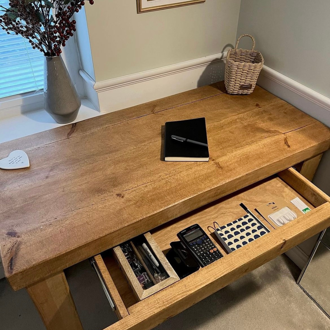 Wansbeck Rustic Wood Desk with Drawer | Home Office