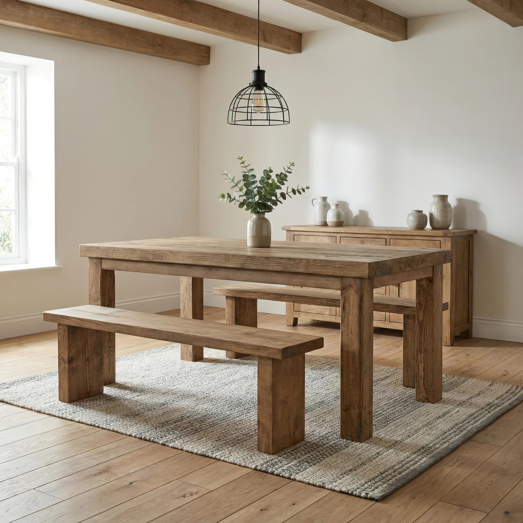 Solid Wood Dining Room Table With Benches | Chopwell Dining Bench Set