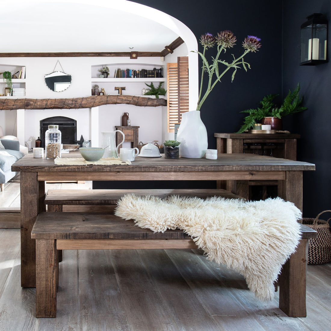 Natural Wood Dining Table With Benches | Coleridge Rustic Dining Set