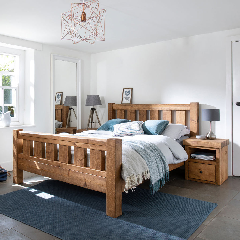 Derwent Rustic Wooden Bed Frame with Footboard | British Craftmanship