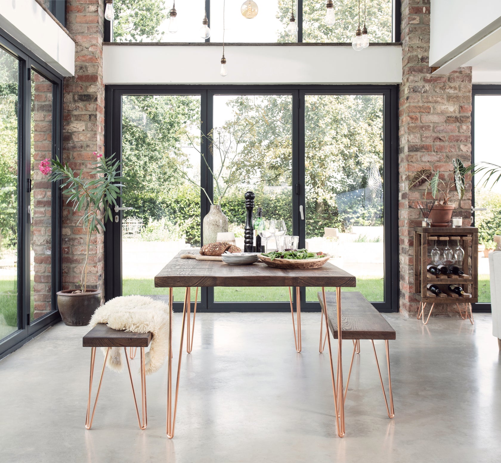 Hairpin Leg Dining Table and Benches | Ouseburn Industrial Dining Set