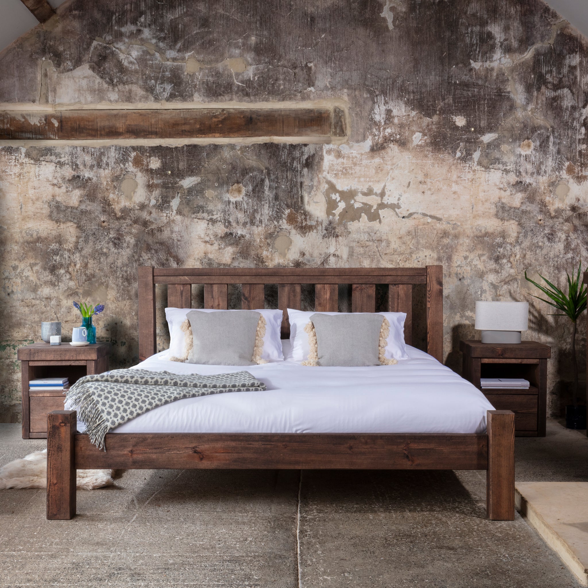 Derwent Solid Wood Bed Frame with Slatted Headboard | Handmade