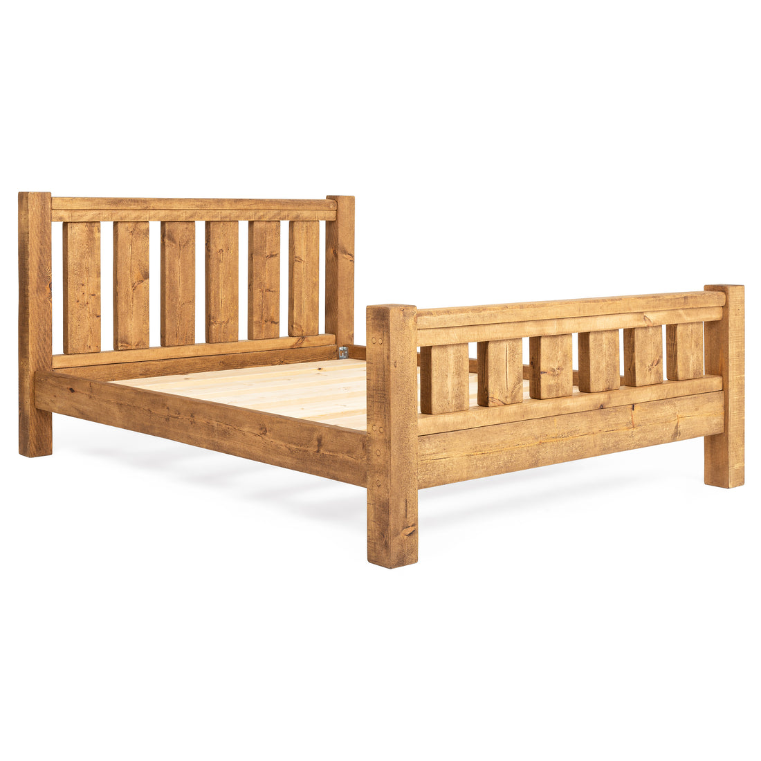 Derwent Rustic Wooden Bed Frame with Footboard | British Craftmanship