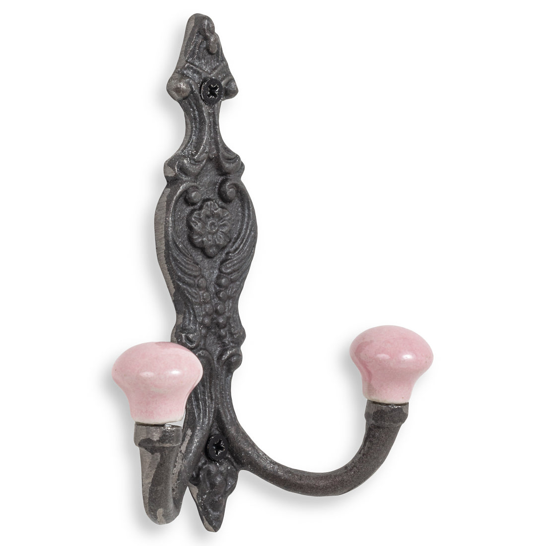 Vintage Iron Coat Hooks with Pink Ceramic Ends|Next Day Disp